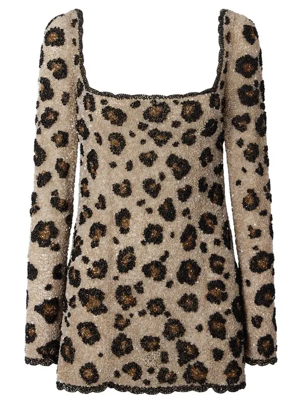 CLIO PEPPIATT The Leo Embellished Sequined Tulle Mini Dress - Animal Print