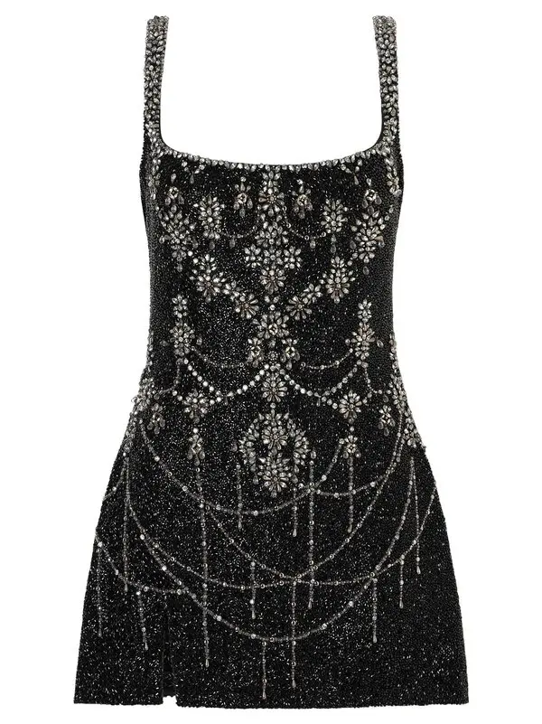 CLIO PEPPIATT Crystal-embellished Beaded Mesh Mini Dress - Black