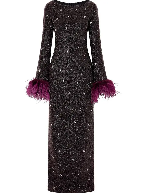 CLIO PEPPIATT Mae Feather-trimmed Embellished Gown - Purple