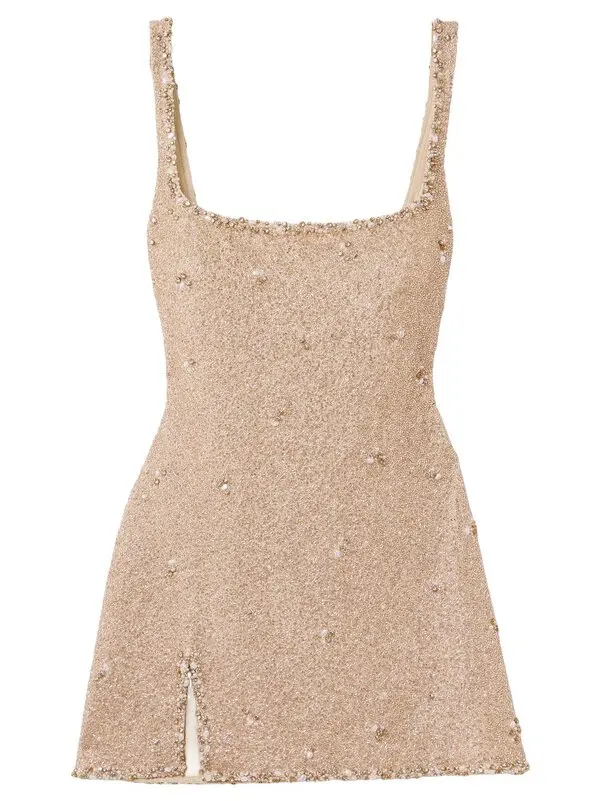 CLIO PEPPIATT Athena Embellished Stretch-mesh Mini Dress - Gold