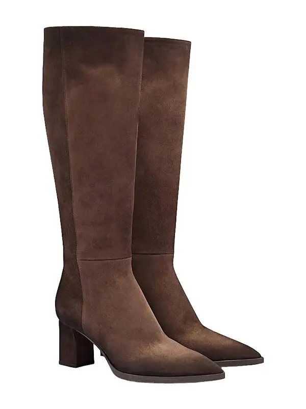 Santoni Suede Mid-heel Boots - Dark Brown