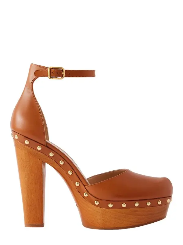 Chloé Lola Studded Leather Platform Pumps - Brown