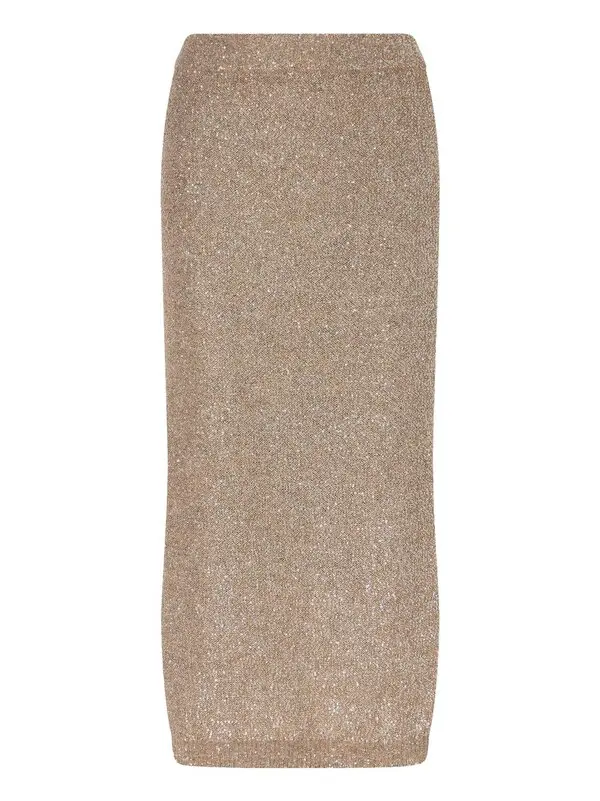 Brunello Cucinelli Sequined Knitted Midi Skirt - Brown