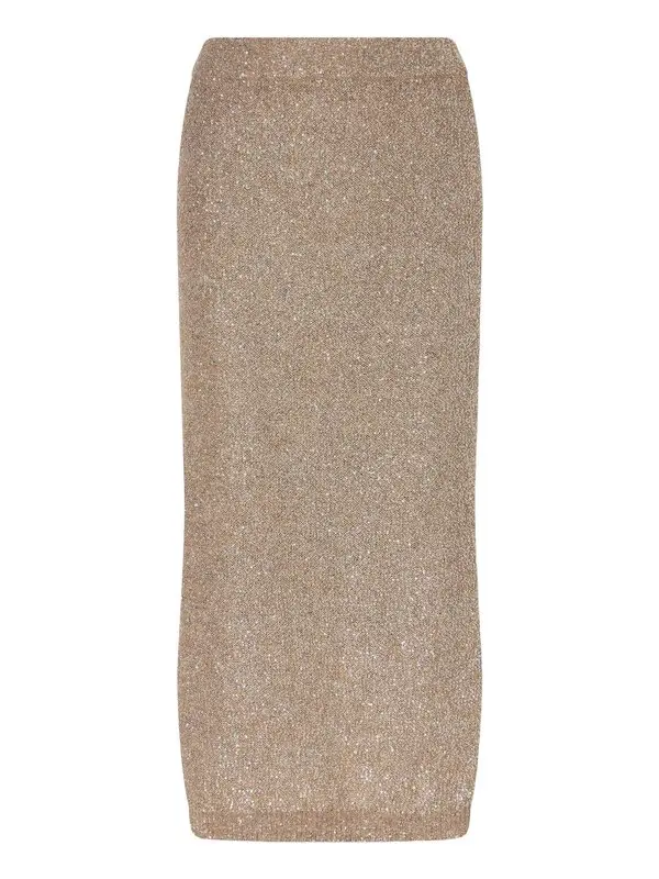 Brunello Cucinelli Sequined Knitted Midi Skirt - Light Brown