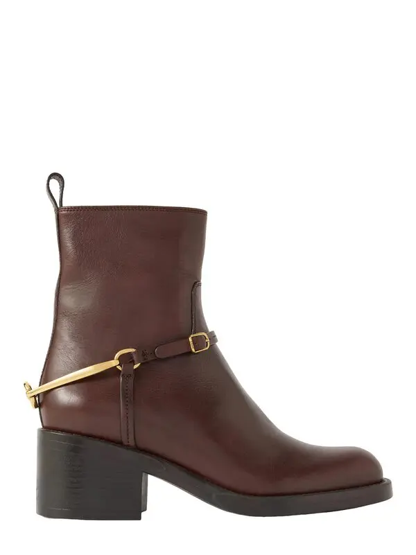 Chloé Dakota Embellished Leather Ankle Boots - Brown