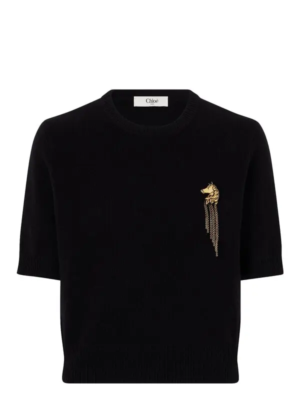 Chloé Embellished Ribbed Wool And Cashmere-blend Sweater - Black