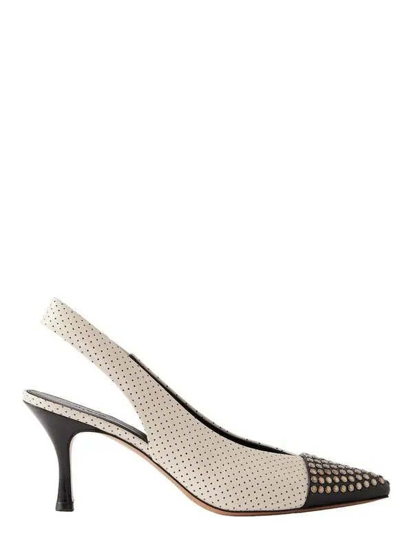 Chloé Alba Studded Perforated Leather Slingback Pumps - Neutrals