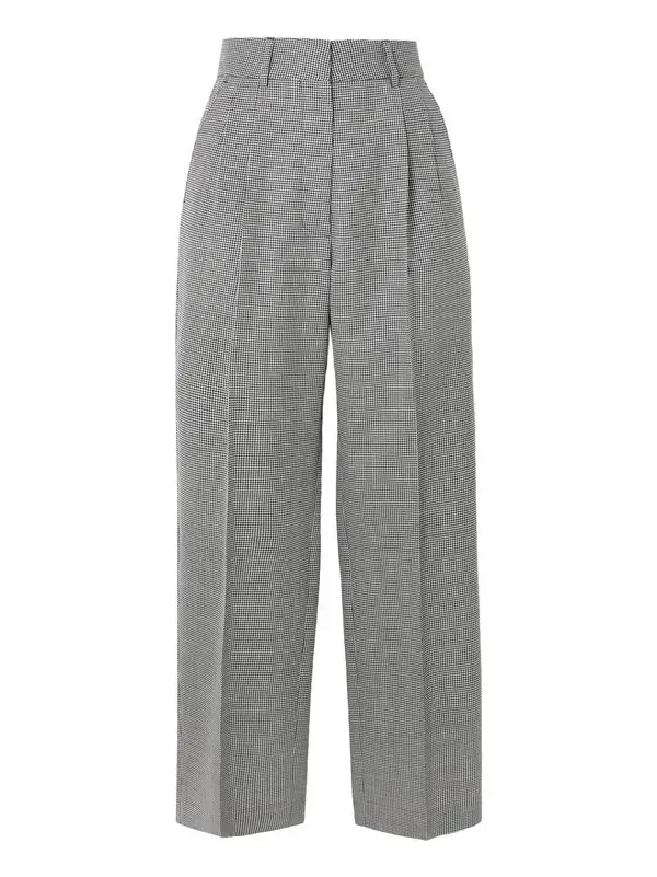 BLAZÉ MILANO Fox Pleated Houndstooth Wool-twill Pants - Gray