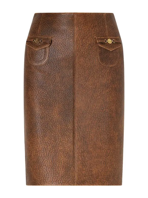 Chloé Horsebit-embellished Textured-leather Midi Skirt - Brown