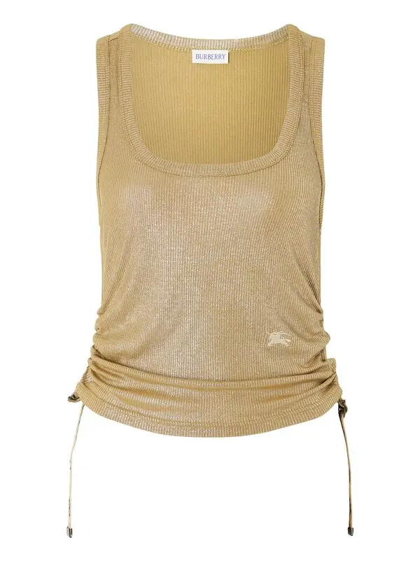 Burberry Ruched Ribbed Jersey Tank Top - Brown