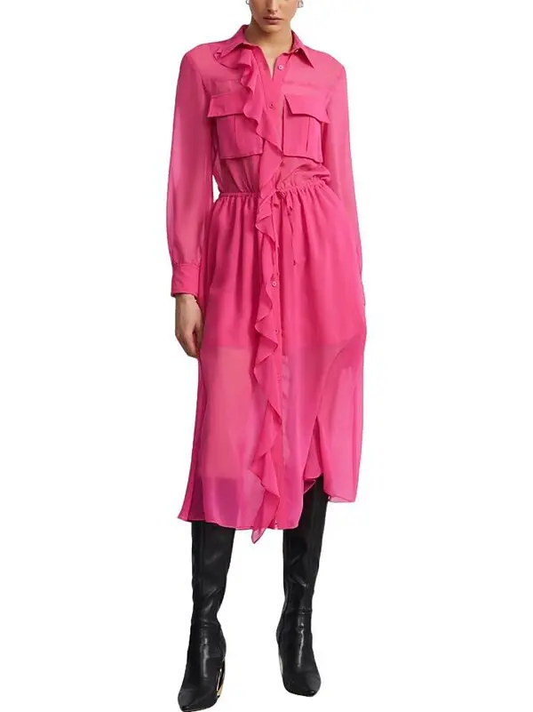 Bcbgmaxazria Solid Ruffle Dress - Fuchsia Purple