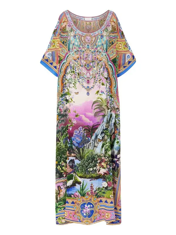 Camilla Crystal-embellished Printed Silk Crepe De Chine Kaftan - Multi