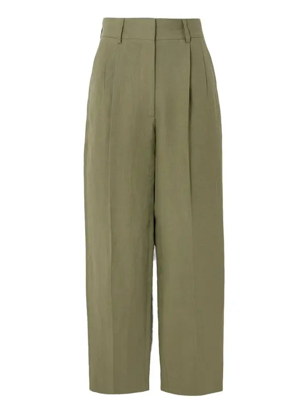 BLAZÉ MILANO Fox Pleated Linen Pants - Green