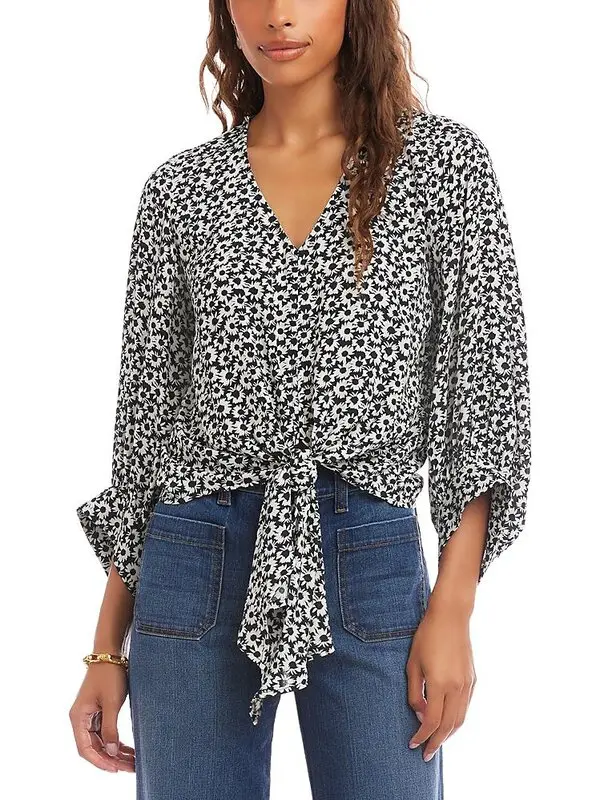 Karen Kane Blouson Sleeve Tie Front Top - Print