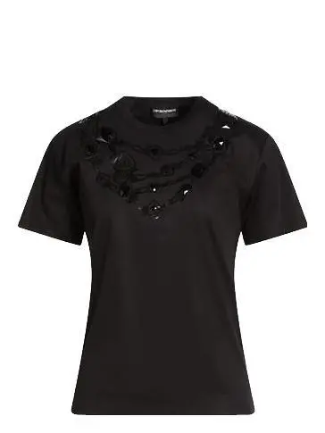 Emporio Armani Cotton T-shirt With Print And Crystals - Black