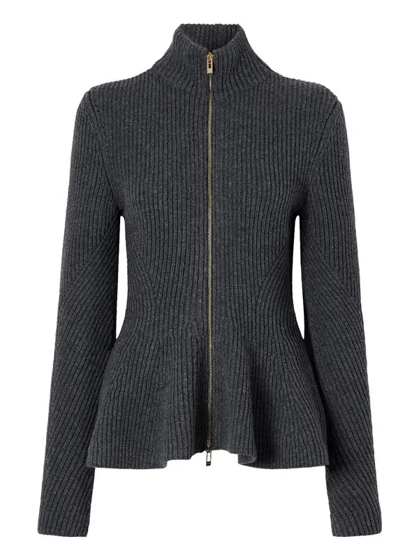 Alaïa Ribbed Wool And Cashmere-blend Zip-up Cardigan - Gray