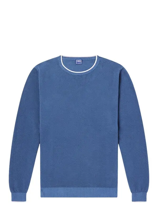 Fedeli Cotton Honeycomb Knit Sweater - Blue