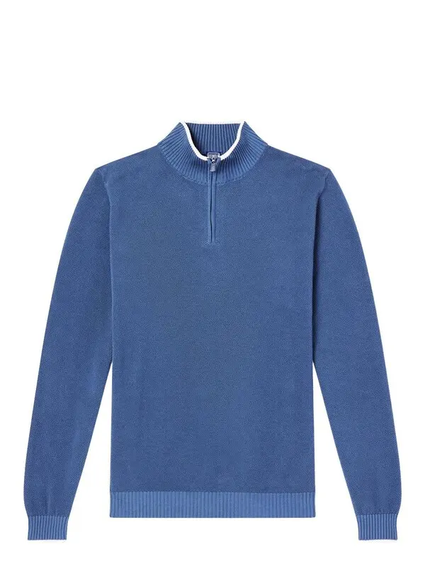 Fedeli Cotton-piqué Half-zip Sweater - Blue