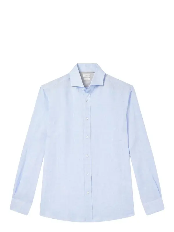 Brunello Cucinelli Cutaway-collar Linen Shirt - Blue