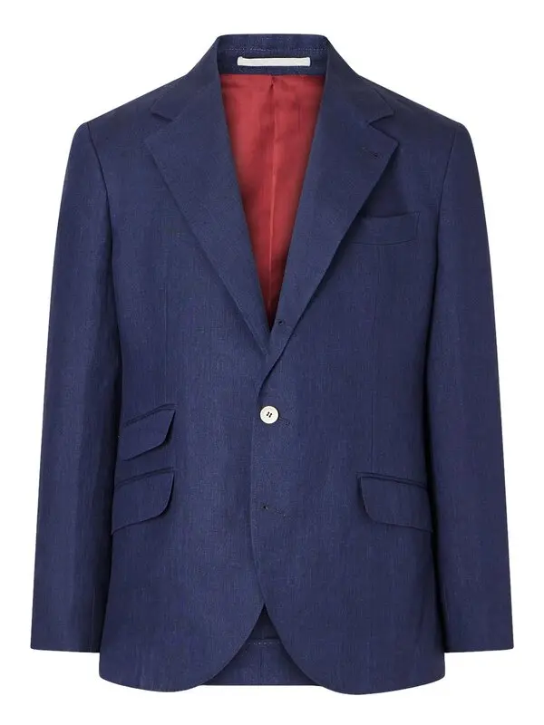 Brunello Cucinelli Linen Suit Jacket - Blue