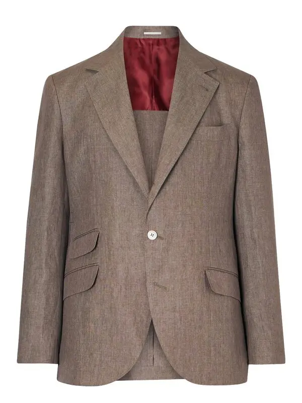 Brunello Cucinelli Linen Suit Jacket - Brown
