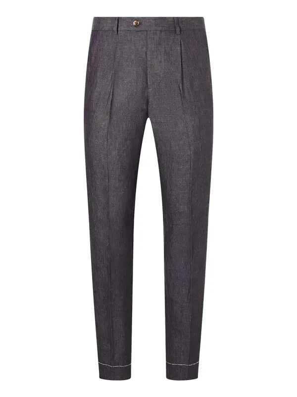 Brunello Cucinelli Slim-fit Pleated Linen Suit Trousers - Charcoal