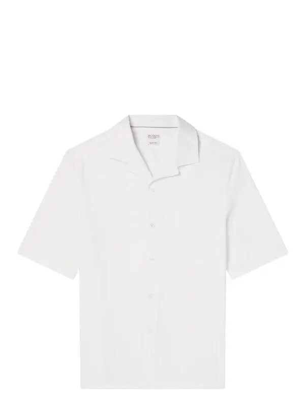 Brunello Cucinelli Camp-collar Textured-cotton Shirt - White