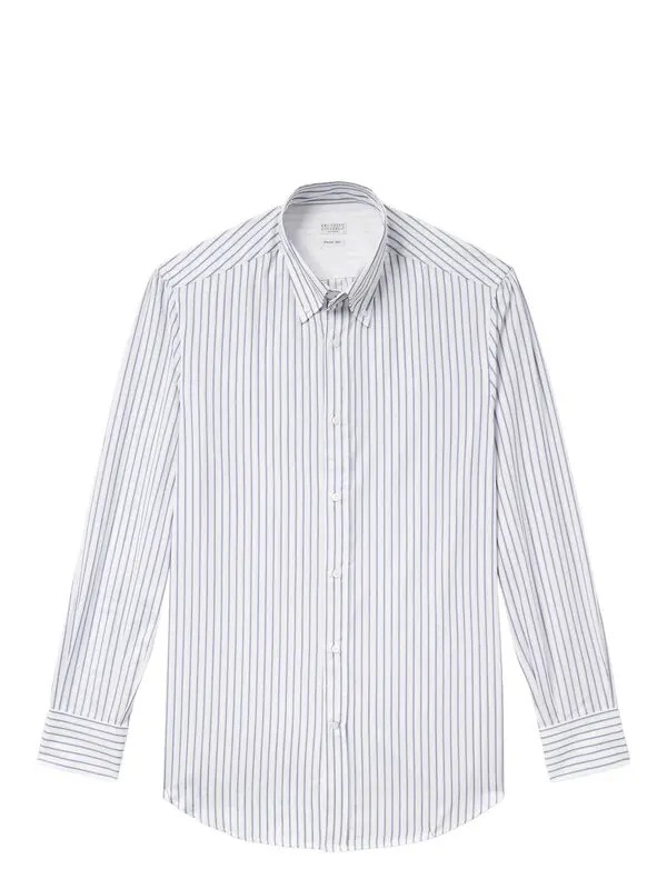 Brunello Cucinelli Button-down Collar Striped Cotton-poplin Shirt - White