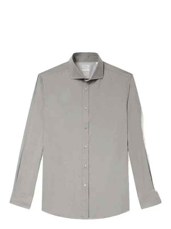 Brunello Cucinelli Cutaway-collar Cotton Shirt - Gray