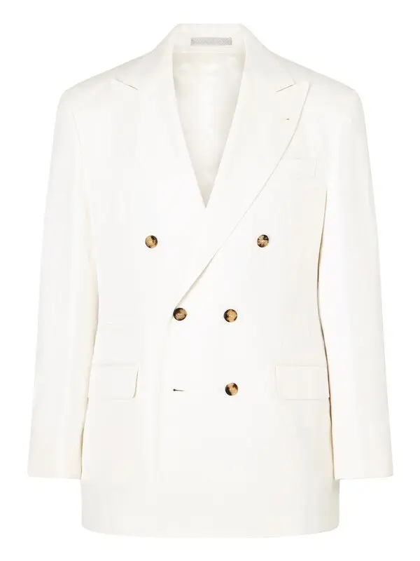 Brunello Cucinelli Double-breasted Silk And Linen-blend Blazer - White