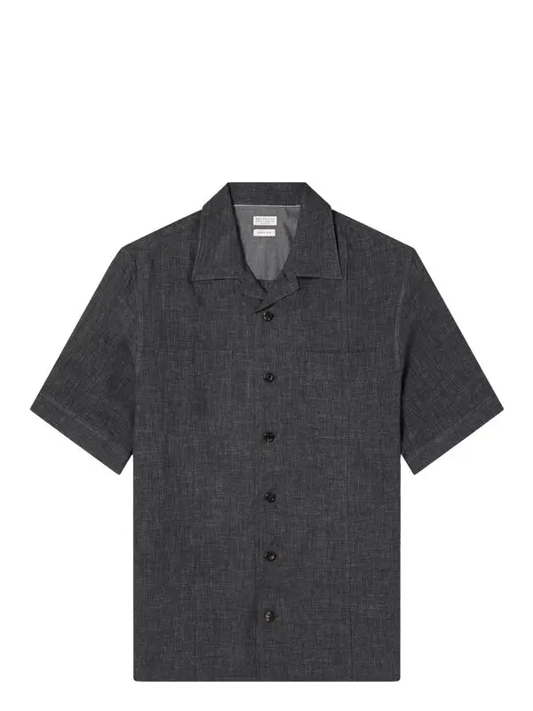 Brunello Cucinelli Camp-collar Linen Shirt - Black
