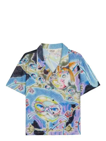 BRAIN DEAD Aspen Eyes Short Sleeve Button Up Shirtin - Blue