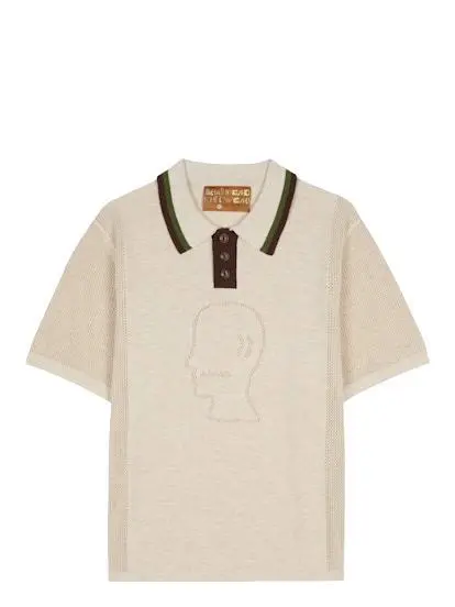 BRAIN DEAD Logo Head Pointelle Polo Shirt - Natural