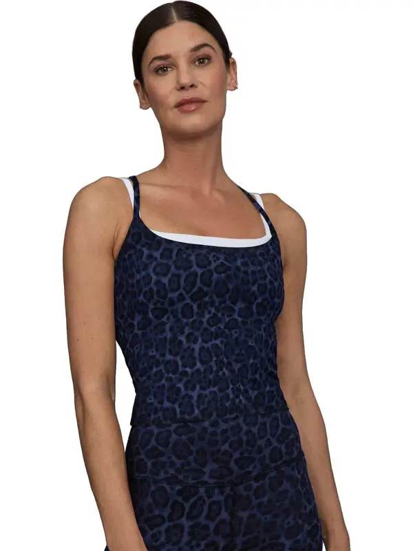 Carbon38 Double Layered Contrast Tank - Navy Leopard/white