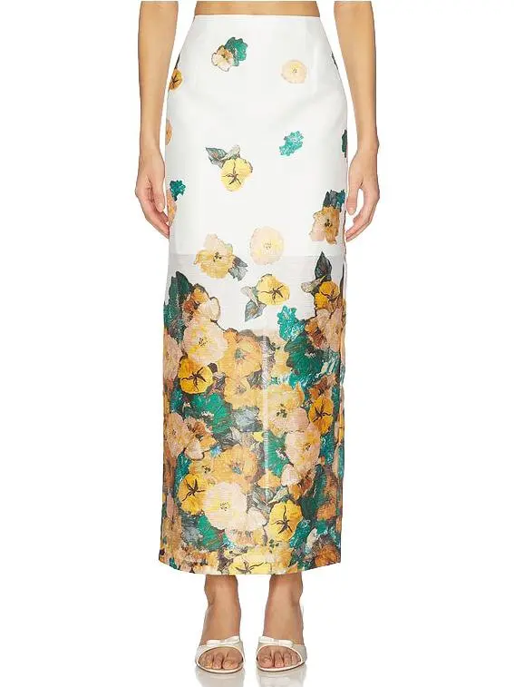Prabal Gurung Back Slit Maxi Flat Front Pencil Skirt - White Multi