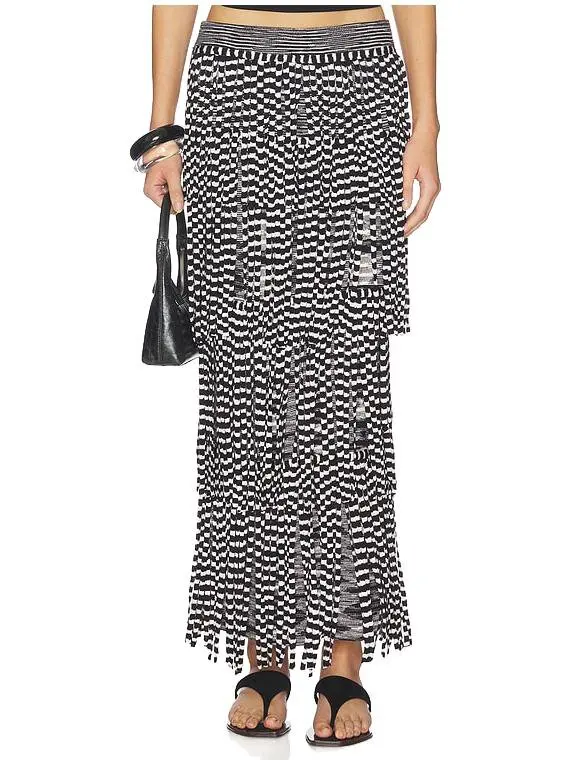 SIMONMILLER Za Za Knit Fringe Skirt - Black & White Space Dye