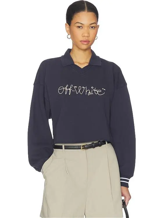 Off-White Script Logo Polo Sweater - Dark Sapphire-double Cream