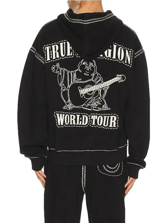 True Religion Super Qt Cinched Zip Hoodie - Jet Black