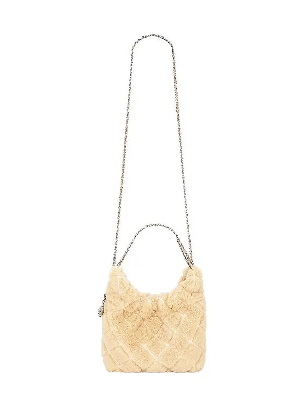 Tory Burch Fleming Shearling Mini Hobo Bag - Ivory