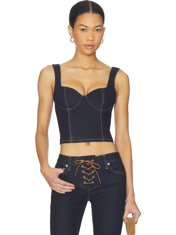Alice + Olivia Ava Sweetheart Denim Bustier - Dark Rinse