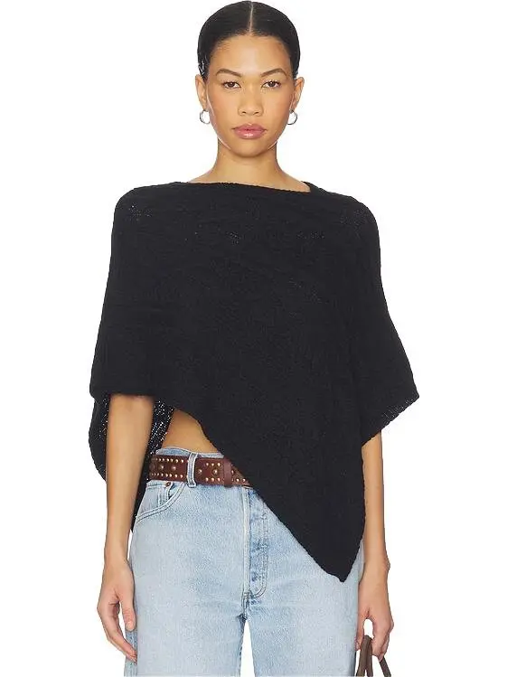 Frankies Bikinis Mountain Cable Knit Poncho - Black