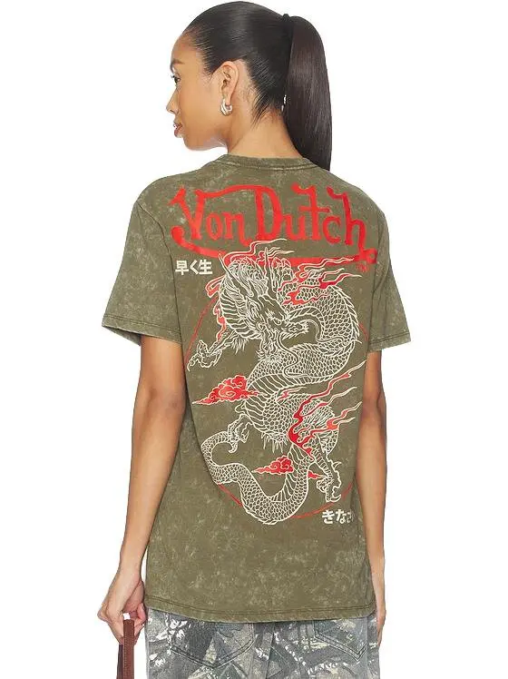 VON DUTCH Dragon Washed Tee - Olive Night Mineral Wash