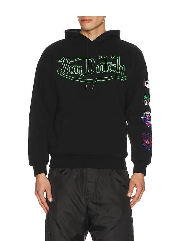 VON DUTCH Logo Sleeve Patches Hoodie - Black