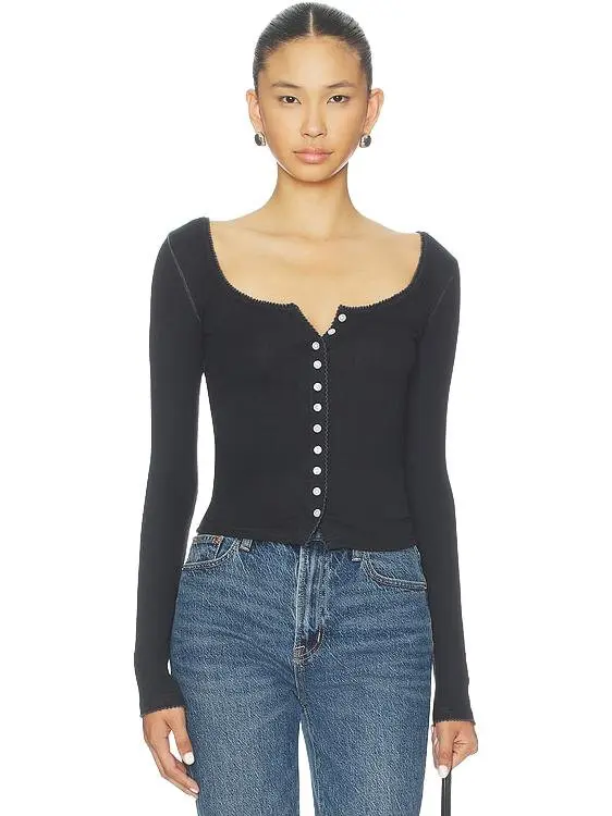Free People End Game Pointelle Long Sleeve - Black