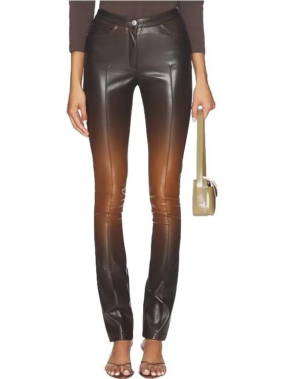 Gcds Faded Faux Leather Skinny Pant With Zippers - Tobacco
