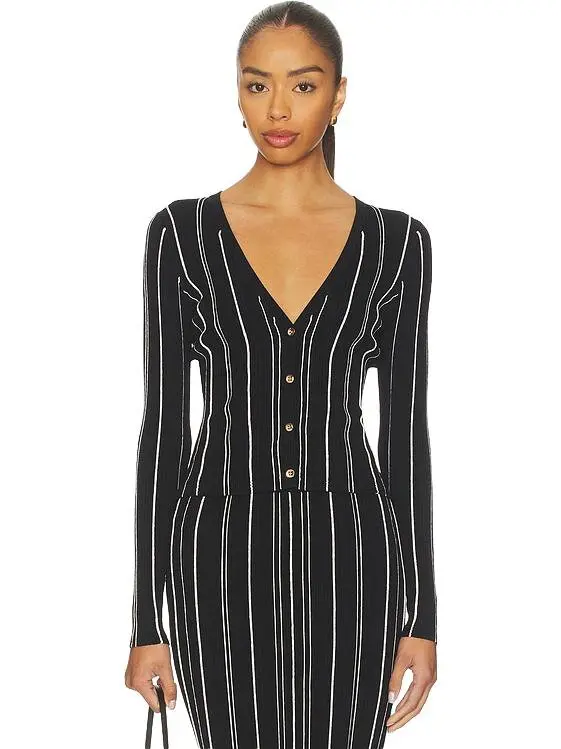 HEVRON Pearl Cardigan - Black Ivory Stripe