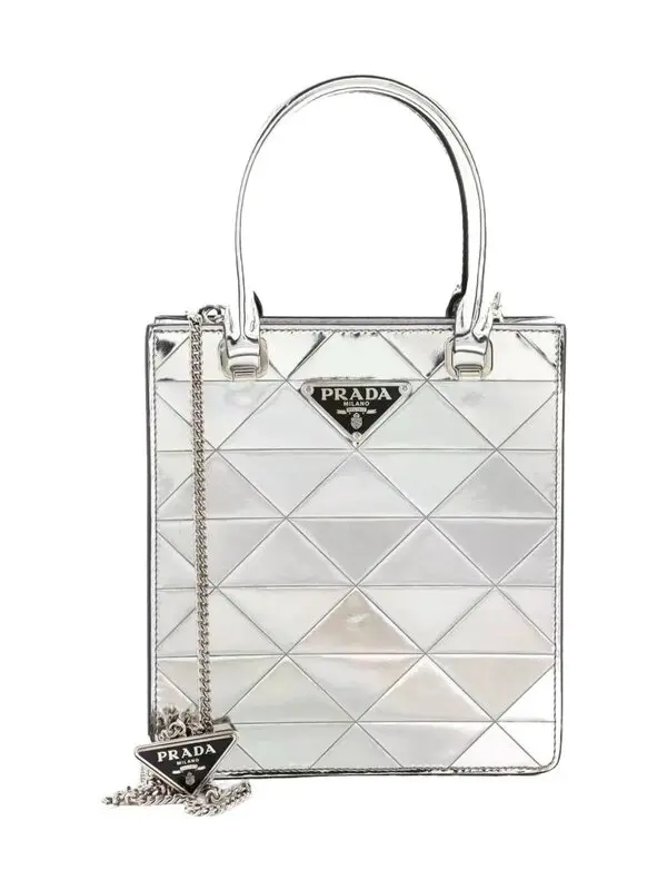 Prada Triangle Spazzolato Leather Mini Tote Bag - Silver