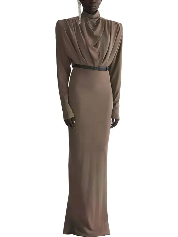 MUGLER Draped Long-sleeve Dress - Brown