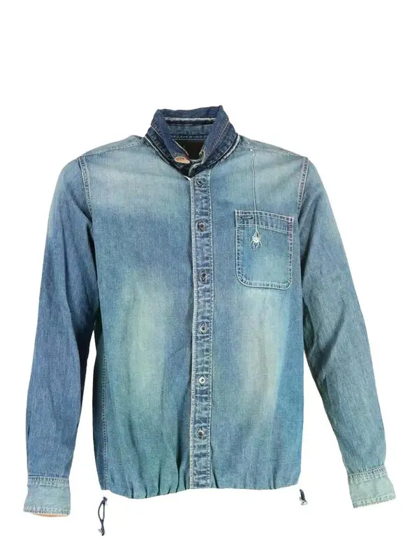 Sacai X Dr Woo Embroidered-spider Denim Shirt - Blue