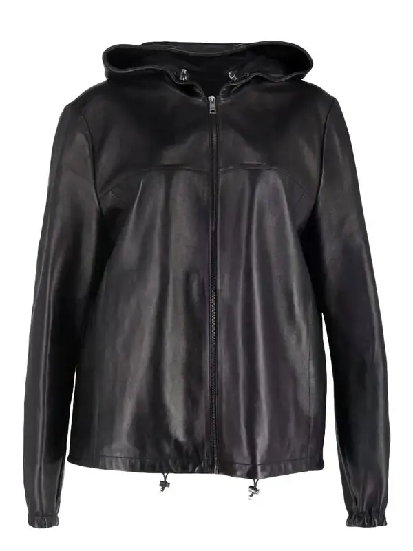 Prada Zipped Hooded Leather Jacket - Black